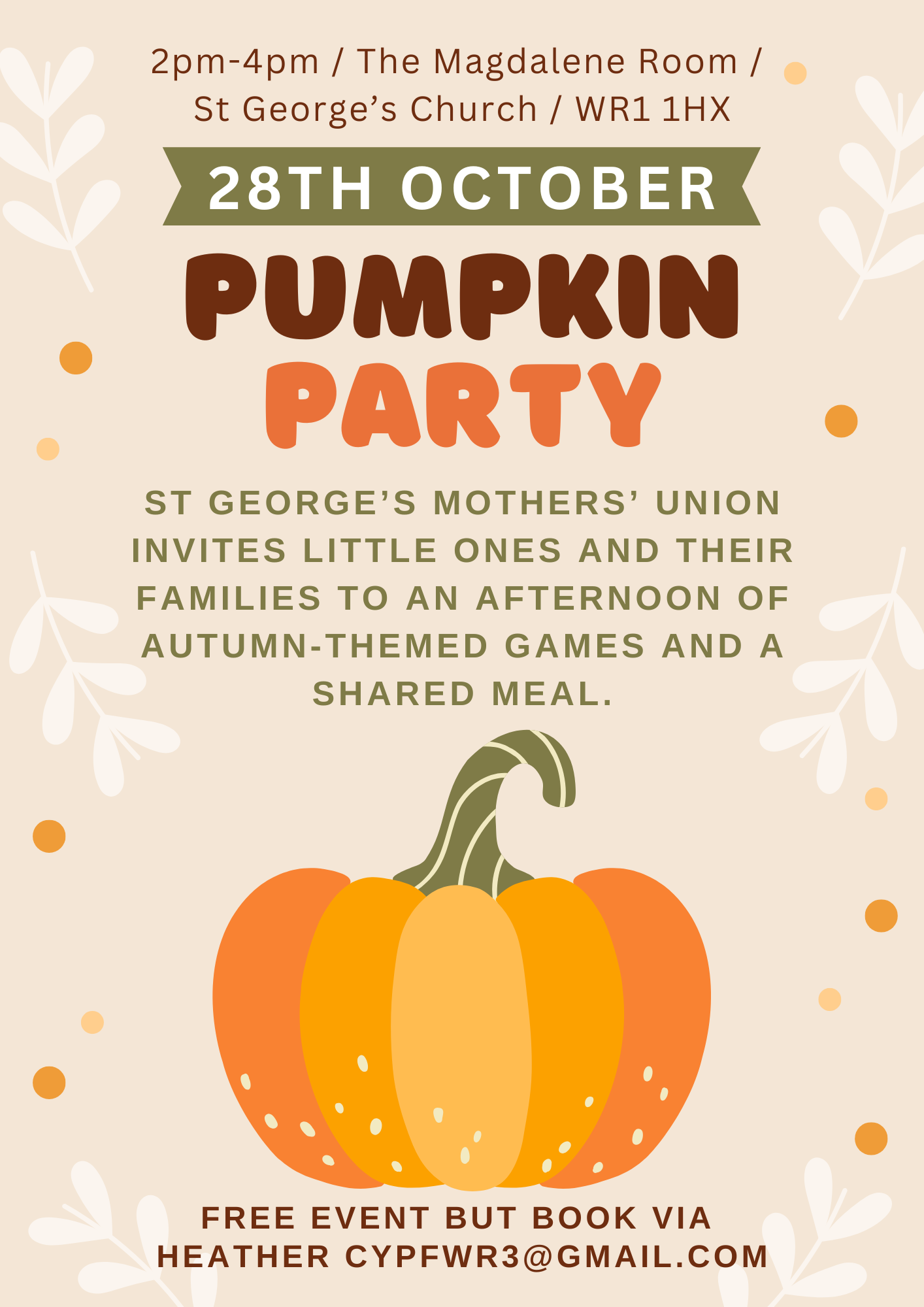 St George’s MU Pumpkin Party Flyer | Saint Georges C of E Church Worcs